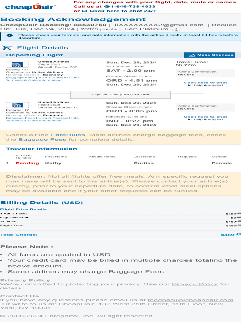 CheapOair - Kathy Curtiss - Flight - Booking | PDF | Airlines | United ...
