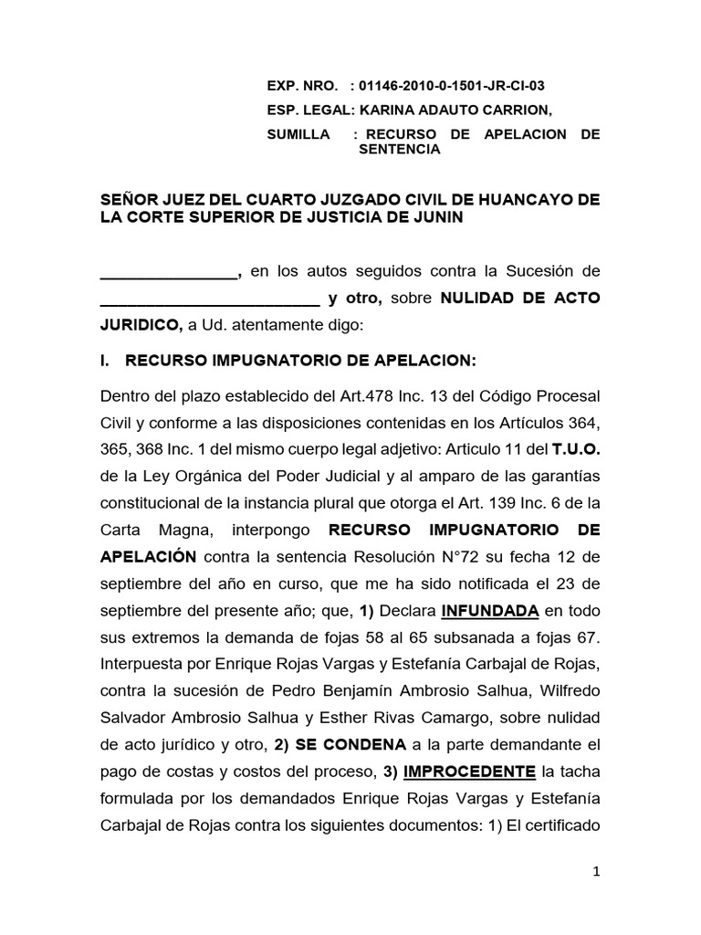 Recurso de Apelacion de Sentencia | PDF | Apelación | Sentencia (ley)