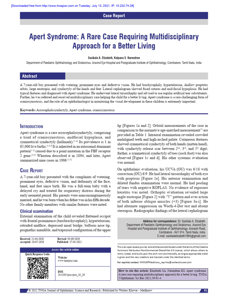 Apert Syndrome Case Study and Management | PDF | Human Diseases And ...