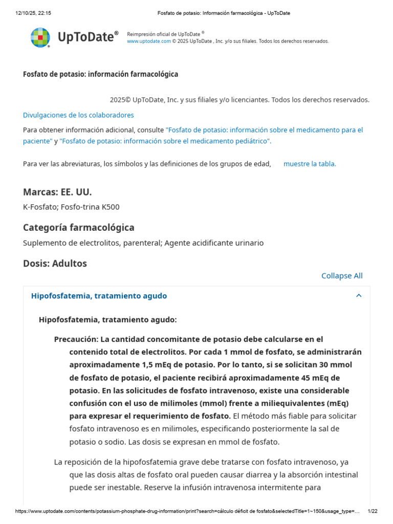 Fosfato de potasio: Dosis y tratamiento | PDF | Medicamentos con receta ...