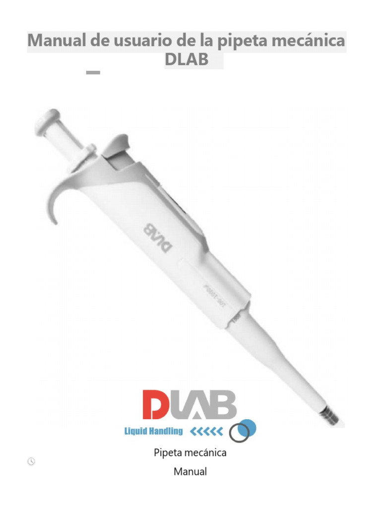 Manual de Usuario de La Pipeta Mecánica DLAB | PDF | Líquidos