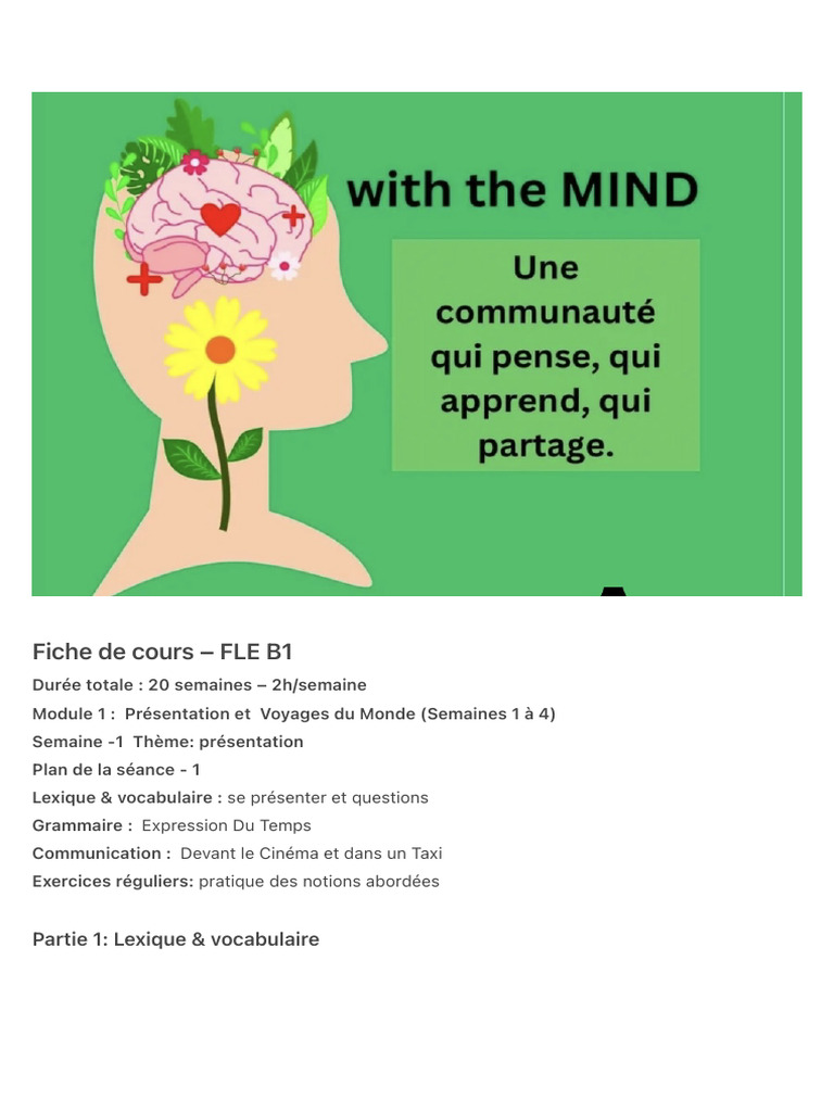 Cours FLE B1 : Présentation et Voyages | PDF