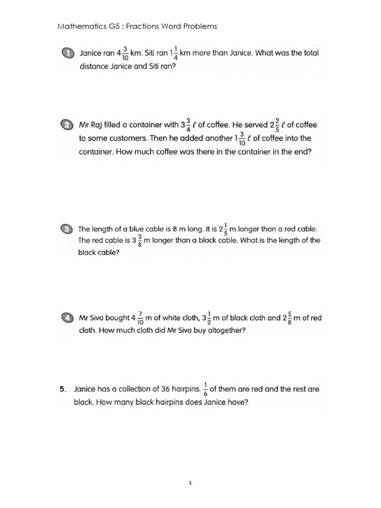 Fractions Word Problems PDF | PDF