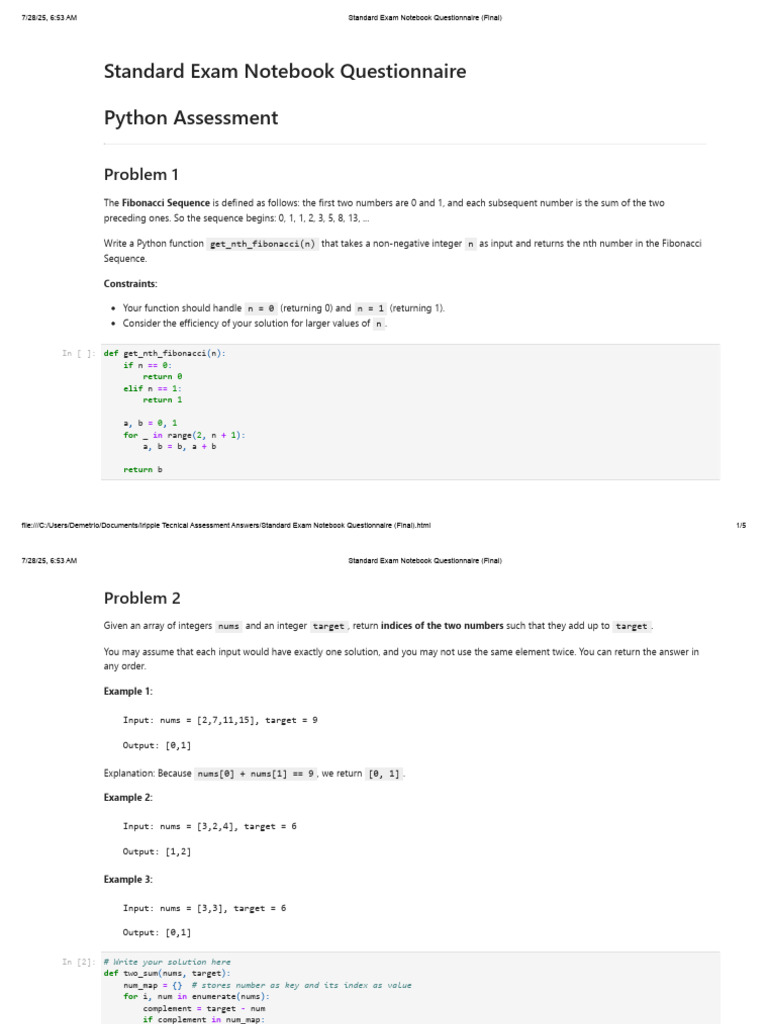 Standard Exam Notebook Questionnaire (Final) | PDF | Apache Spark | Comma Separated Values