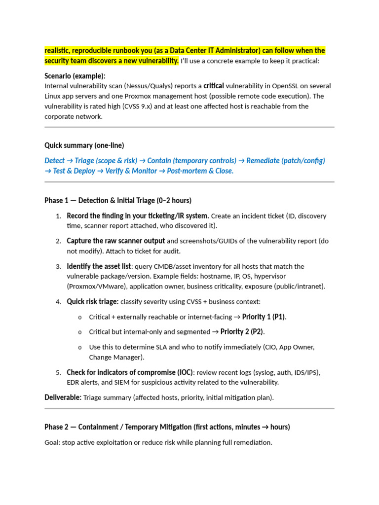 Realistic, Reproducible Runbook You (As A Data Center IT Administrator ...
