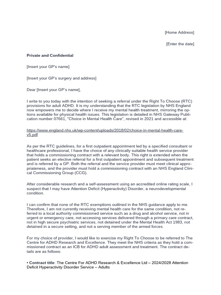 Request for ADHD Referral via RTC | PDF | Attention Deficit ...