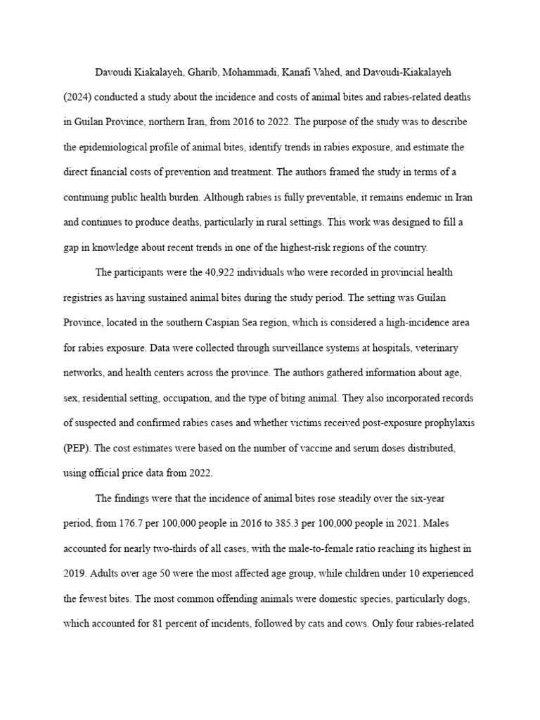 Tolbert Pediatric Dog Bite Literature Review | PDF | Rabies | Vaccination