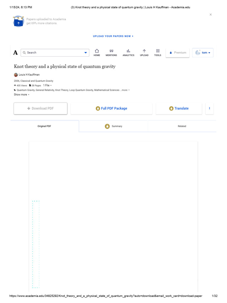 Knot theory and a physical state of quantum gravity _ Louis H Kauffman ...