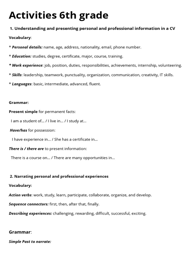 ACtivities 6th Grade | PDF