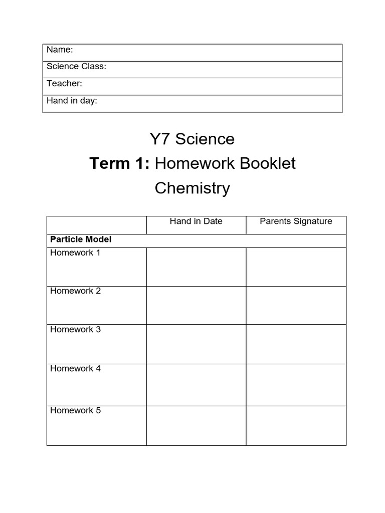 Y7 Homework Particle Model Booklet 1 | PDF | Gases | Liquids