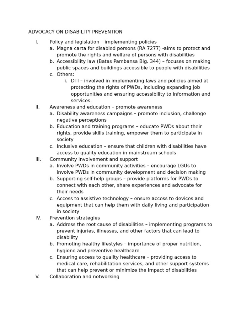Disability Advocacy and Prevention Strategies | PDF | Disability ...