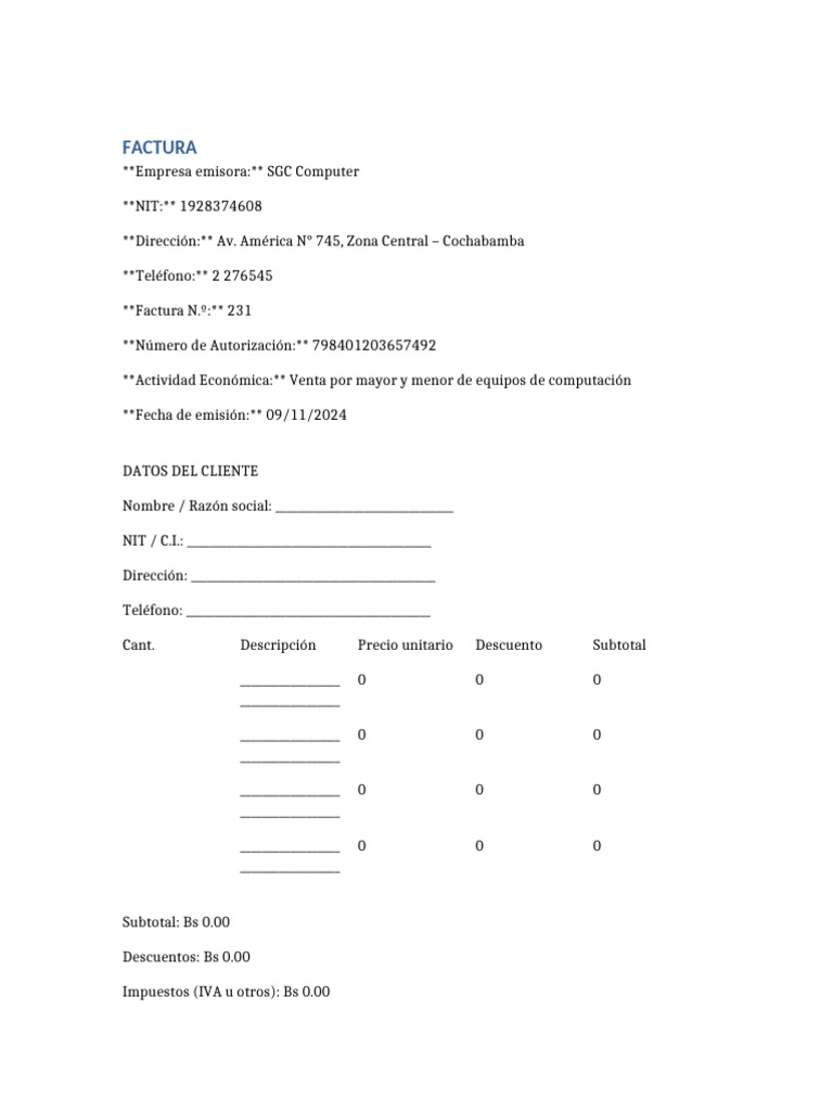 Factura SGC Computer N° 231 | PDF