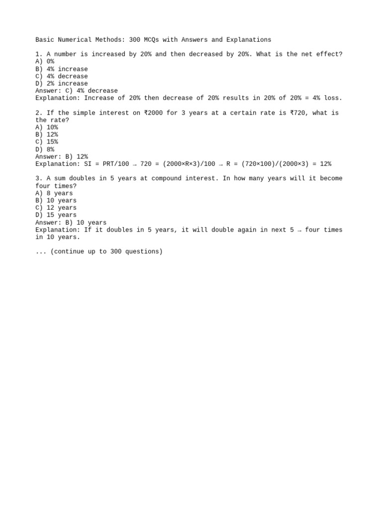 Basic Numerical Methods 300 MCQs | PDF