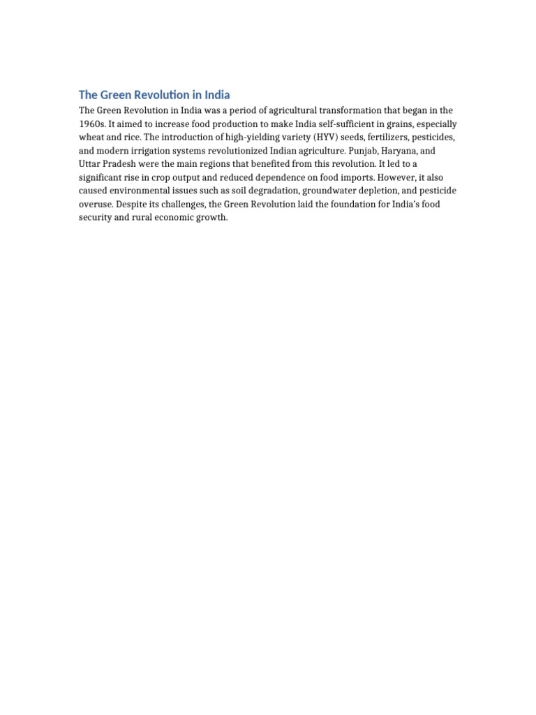The Green Revolution in India | PDF
