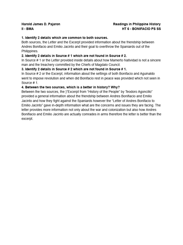 Pajaron - Ii-Bma - HT 6 - Bonifacio Ps Ss | PDF