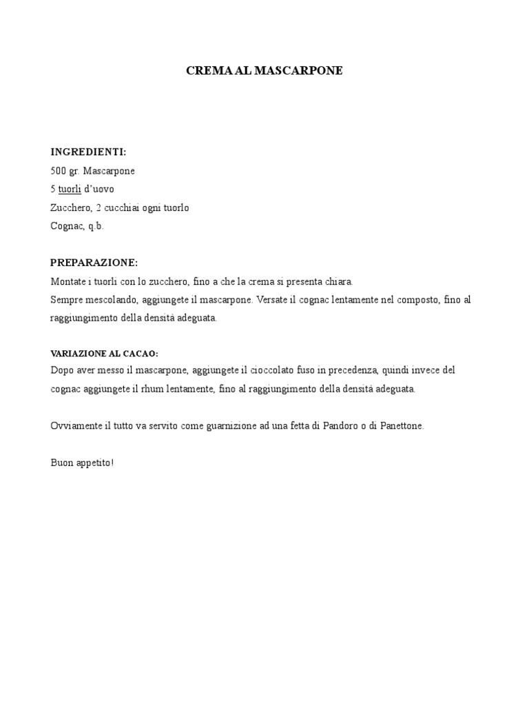 Ricetta Natalizia - Crema Al Mascarpone | PDF