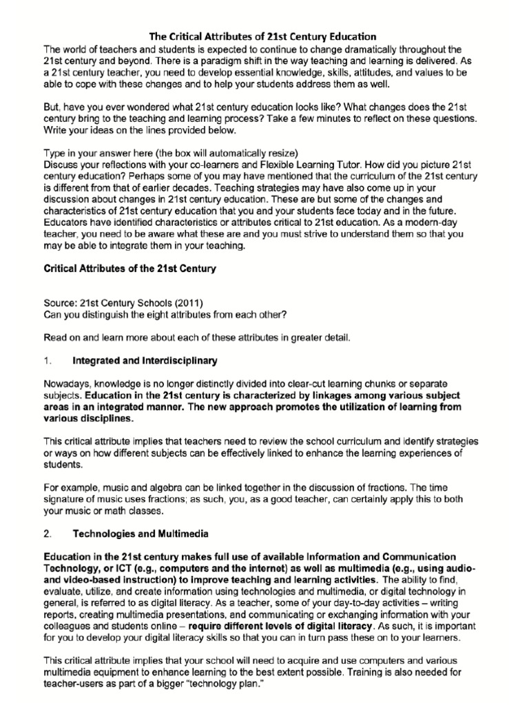 Critical Attributes of The 21st Century Education | PDF