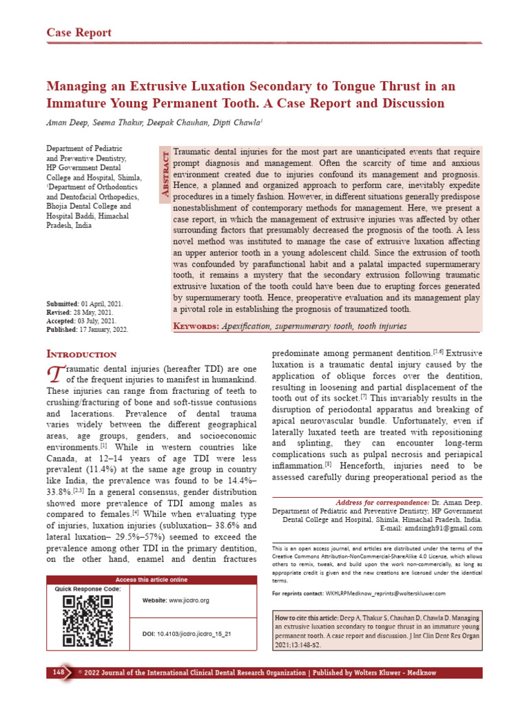 Managing An Extrusive Luxation Secondary To Tongue.13 | PDF | Human ...
