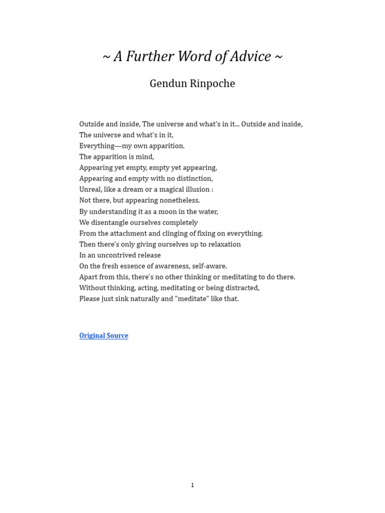 Gendun A Further Word of Advice | PDF