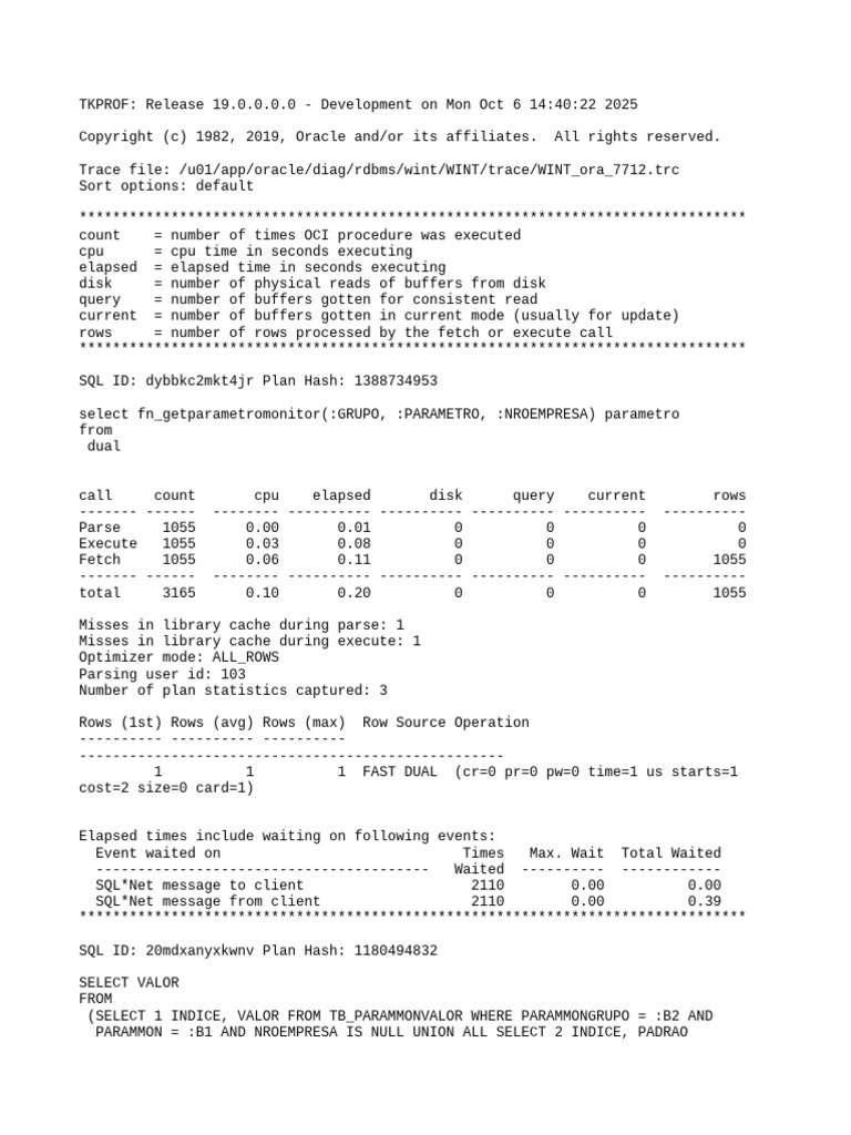 Oracle TKPROF Trace Analysis Report | PDF | Computer Science ...