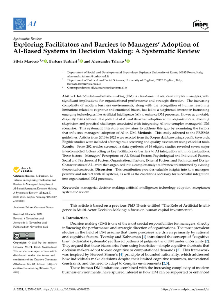 Exploring Facilitators and Barriers To Managers' Adoption of | PDF ...