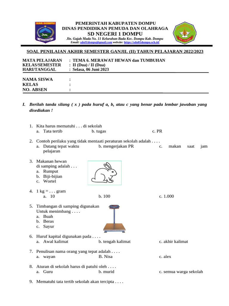 Soal Ulangan Tema 6 Kelas 2 | PDF
