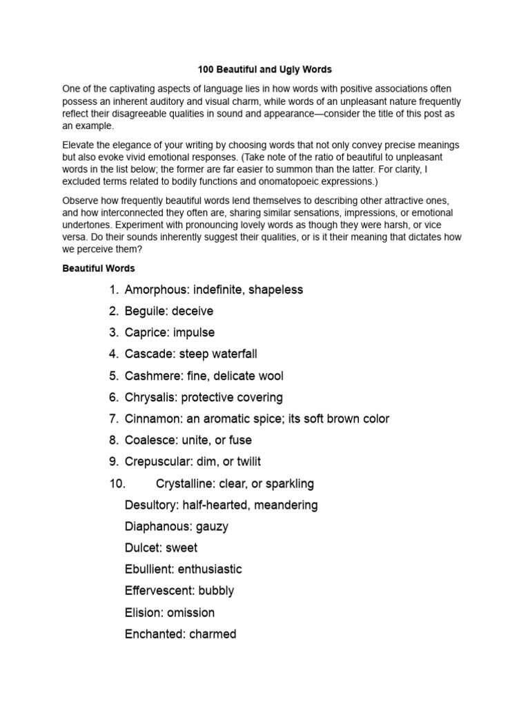 Beautiful vs. Ugly Words Analysis | PDF