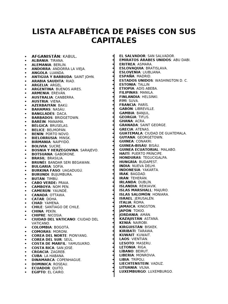 Capitales de países del mundo | PDF