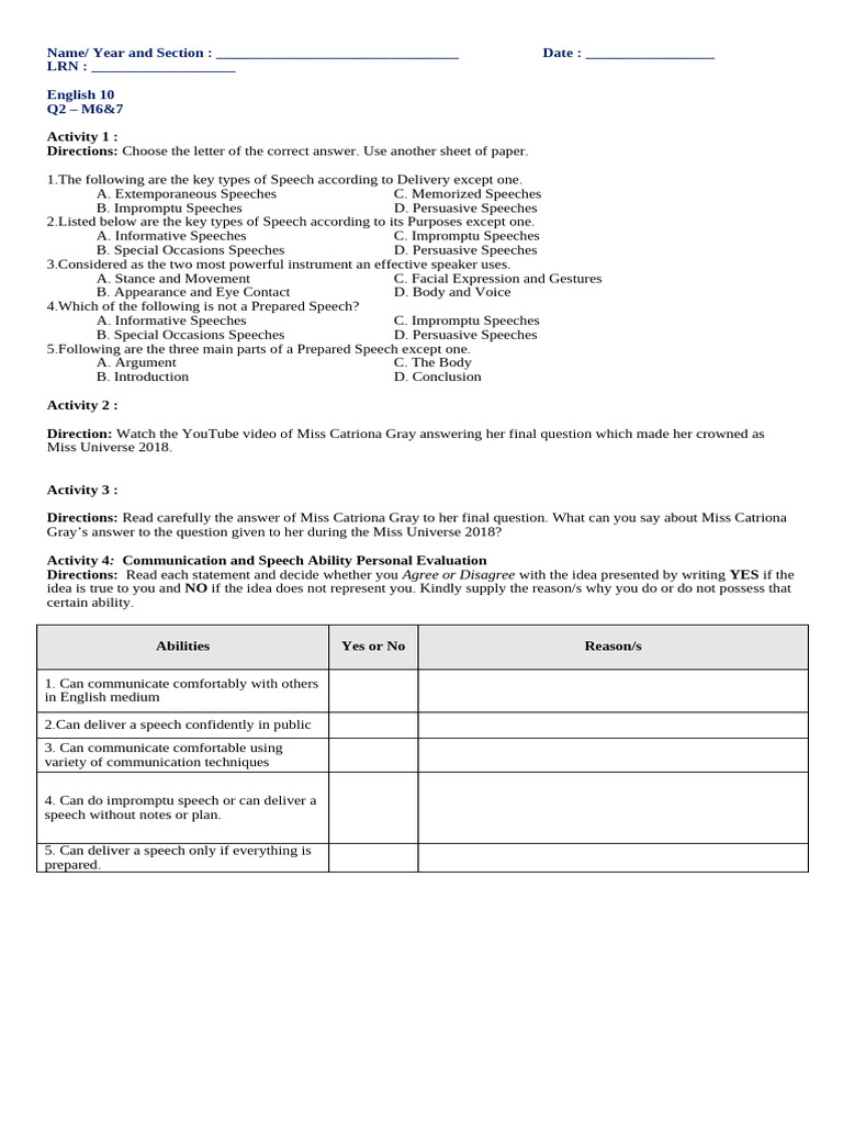 Q2 M67 Discussion Activity | PDF | Public Speaking | Rhetoric
