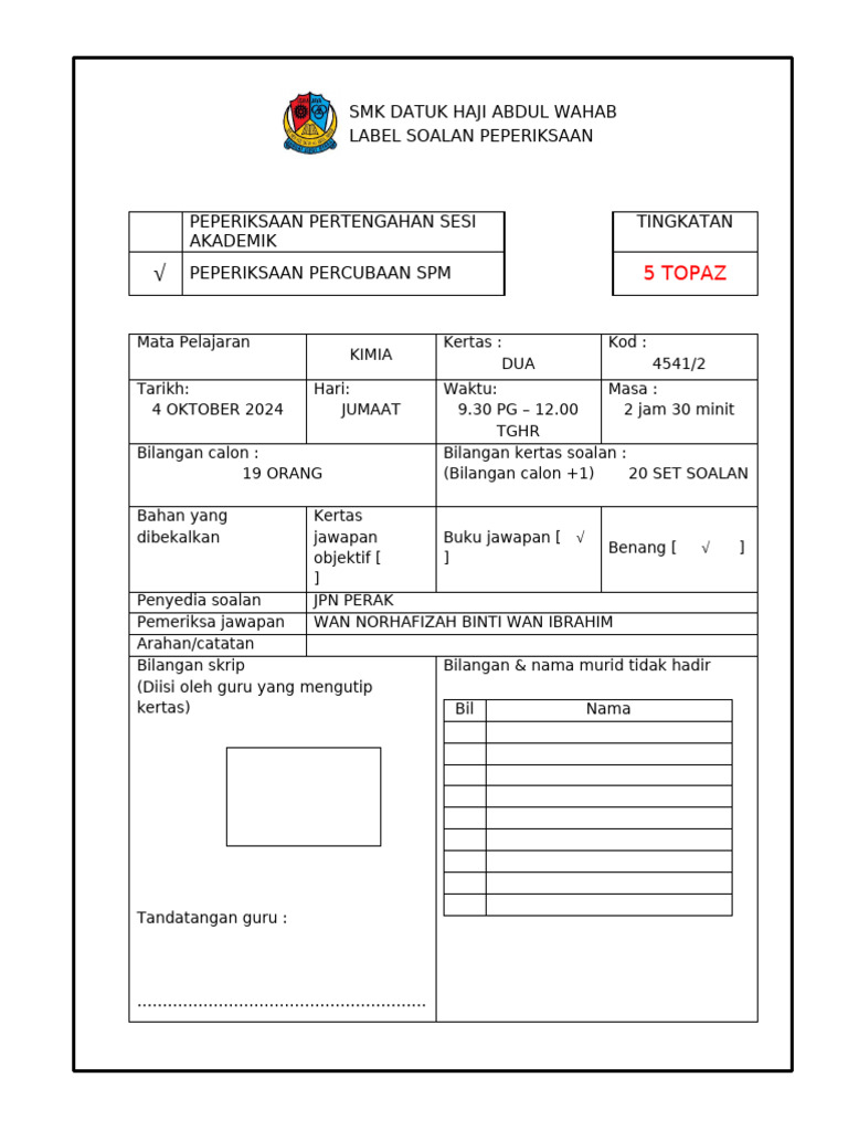 Label Soalan Peperiksaan | PDF