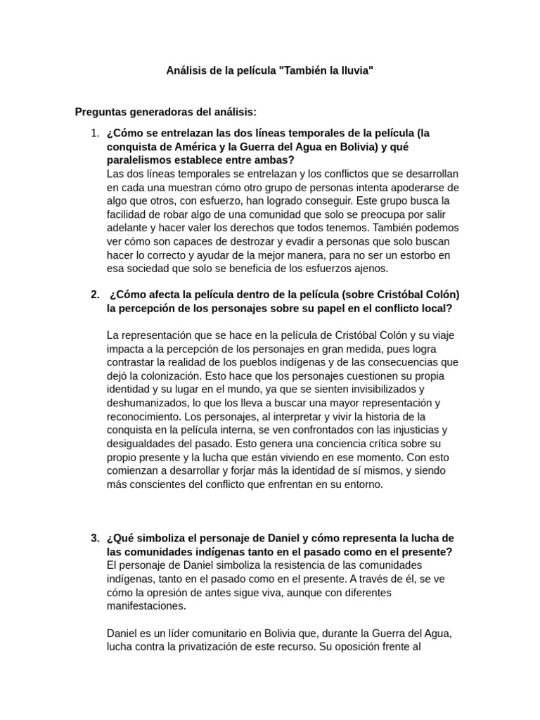 Análisis de "También la lluvia" y su impacto | PDF | Bolivia