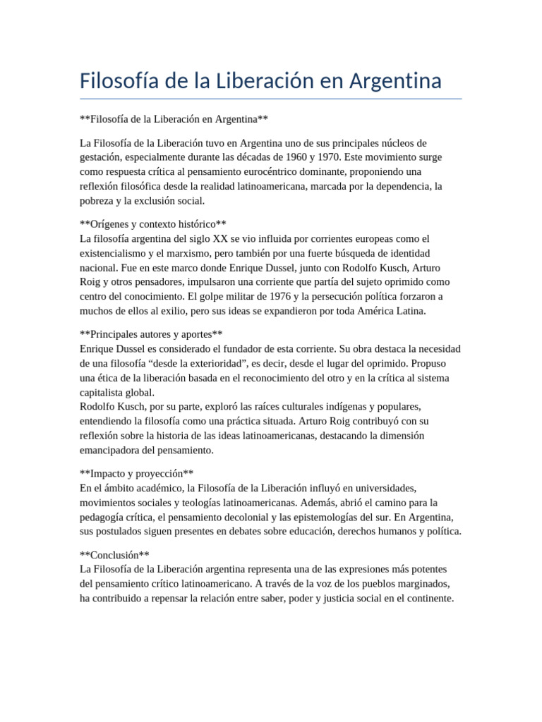 Filosofía de la Liberación Argentina | PDF