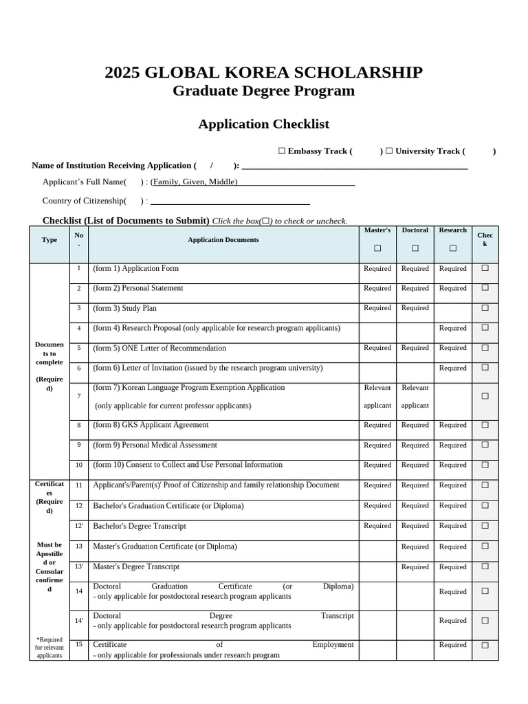 2025 GKS-G Application Forms | PDF | Academic Degree | Travel Visa