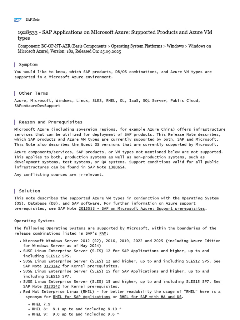 SAP Applications on Microsoft Azure - Supported Products and Azure VM ...
