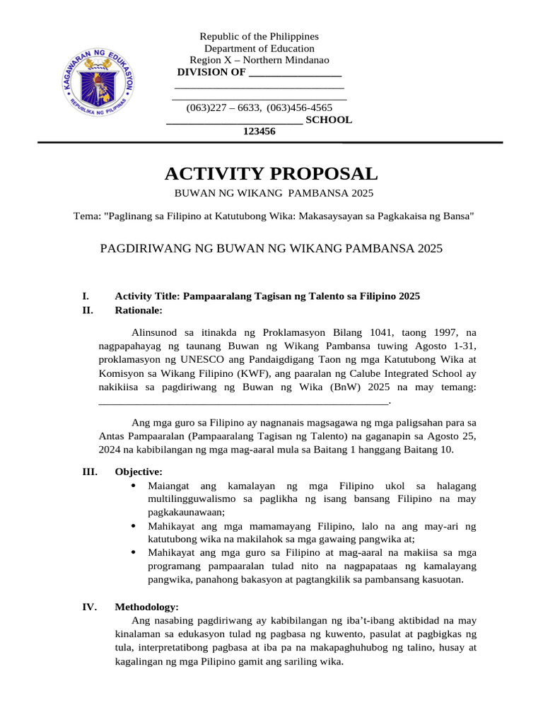 Acitvity Proposal and Action Plan Sample | PDF