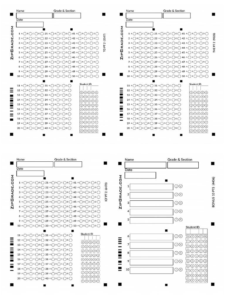 Zip Grade Answer Sheets Pt2 | PDF