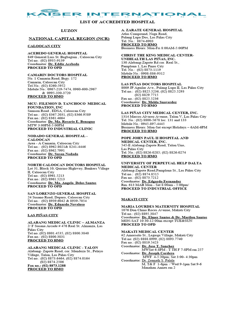 Kaiser Hospitals | PDF | Fax | Philippines