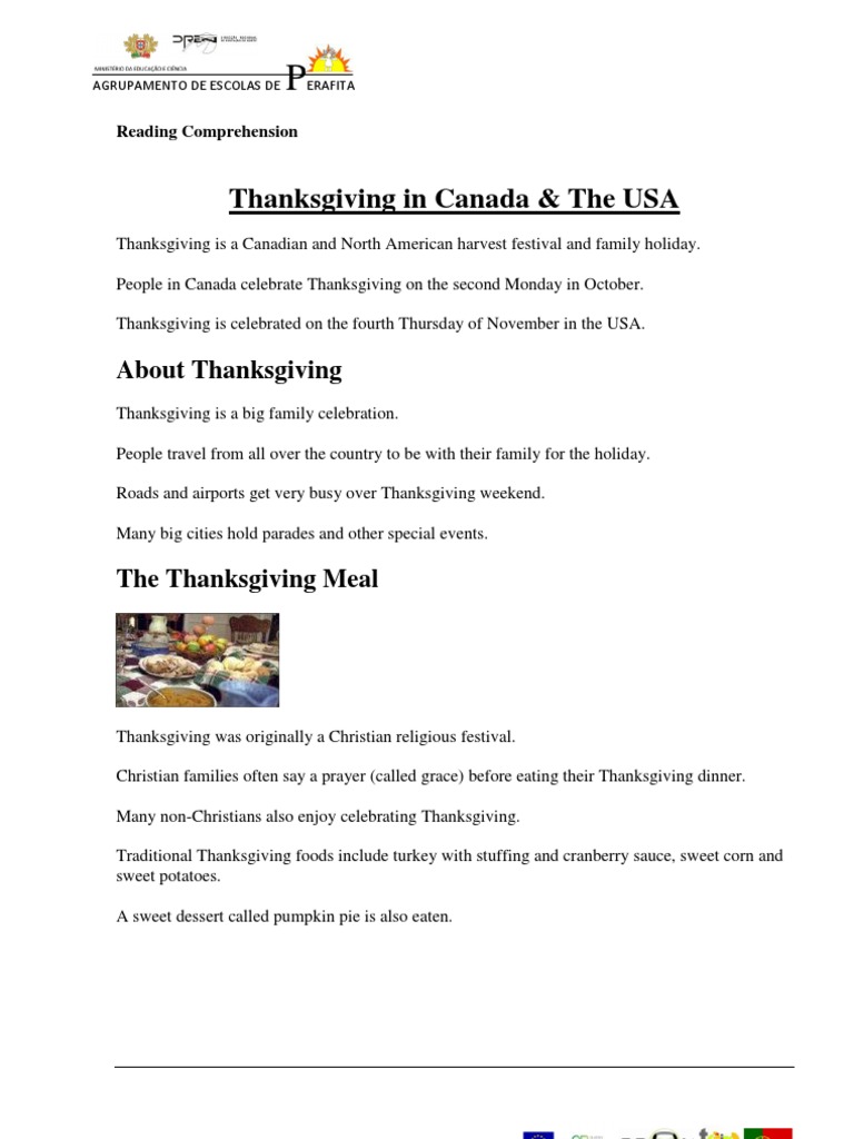 Thanksgiving Reading Comprehension Guide | PDF