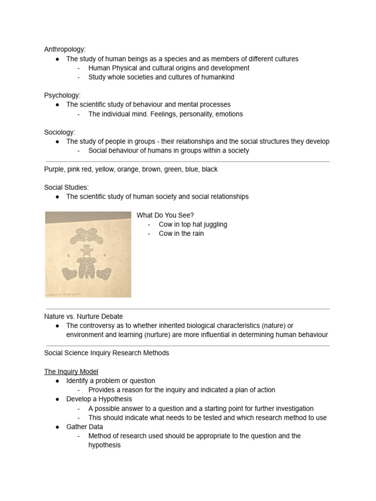 Anthro, Psych and Soc Notes | PDF | Senses | Perception