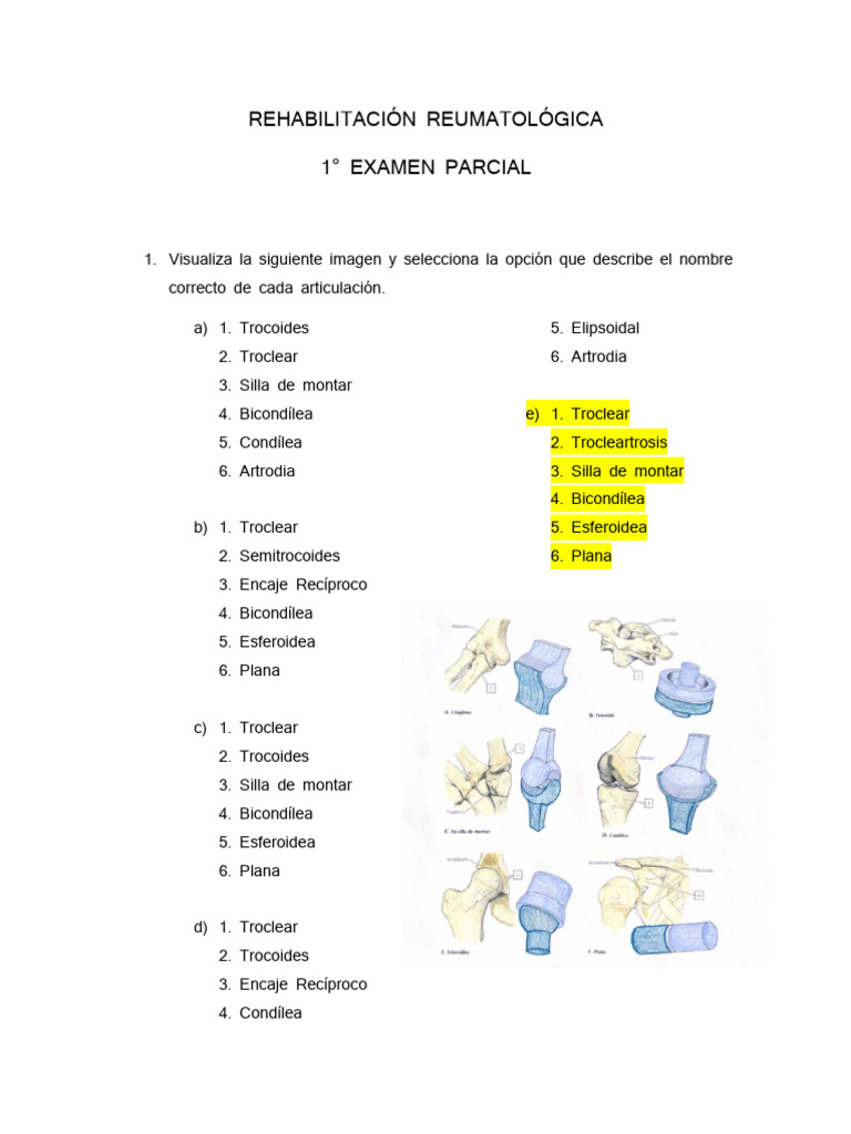 Examen Parcial de Rehabilitación Reumatológica | PDF | Sistema inmune ...