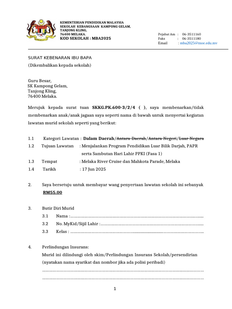 Surat Kebenaran Ibu Bapa | PDF