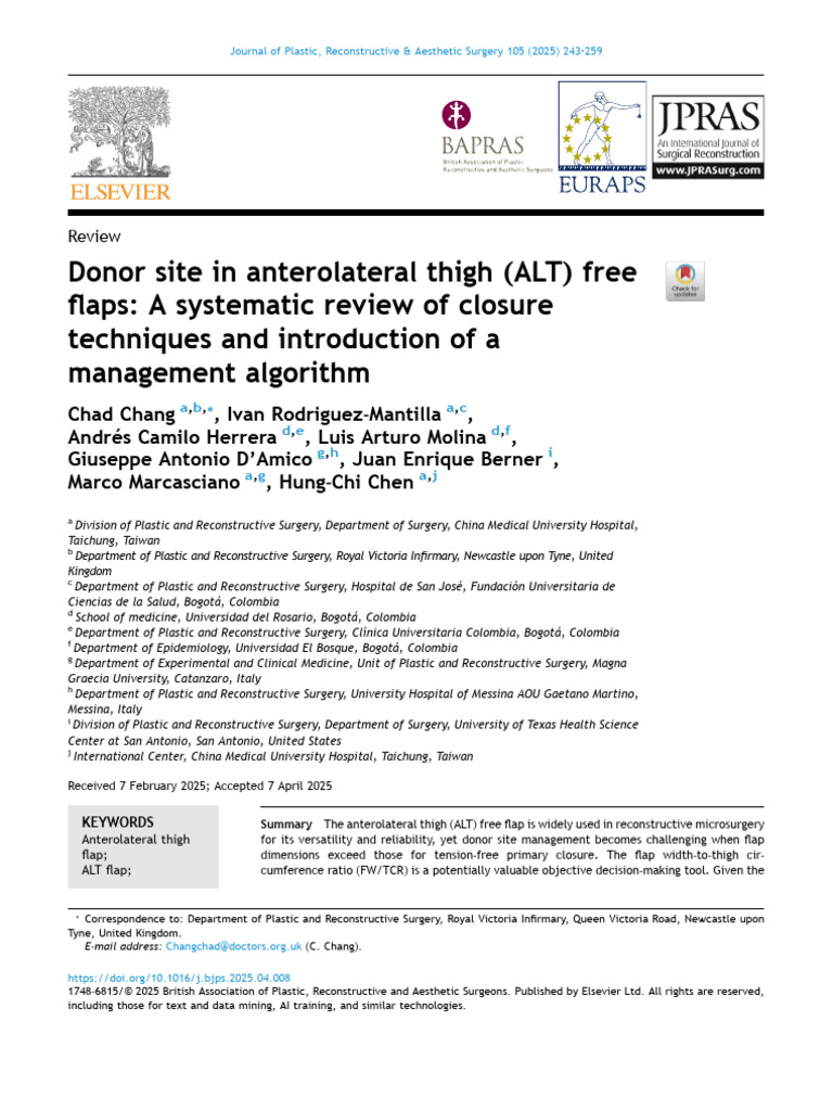 Donor Site in Anterolateral Thigh (ALT) Free Flaps: A Systematic Review ...