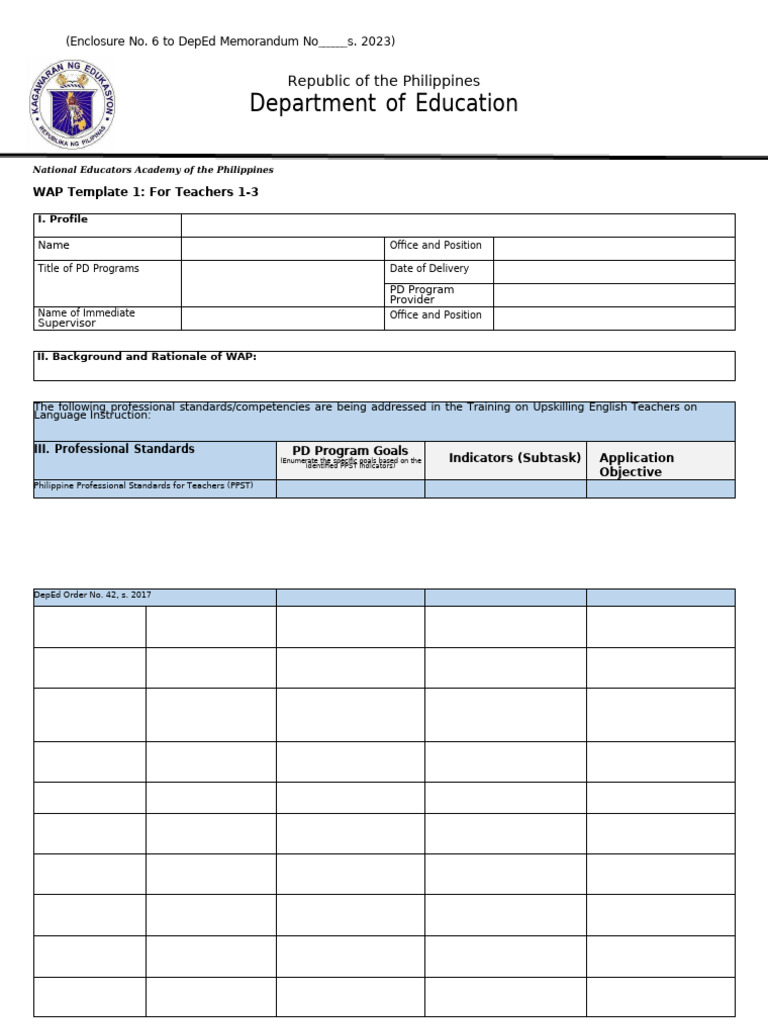 Wap For Teachers 1 3 Blank Template | PDF | Learning | Behavior ...