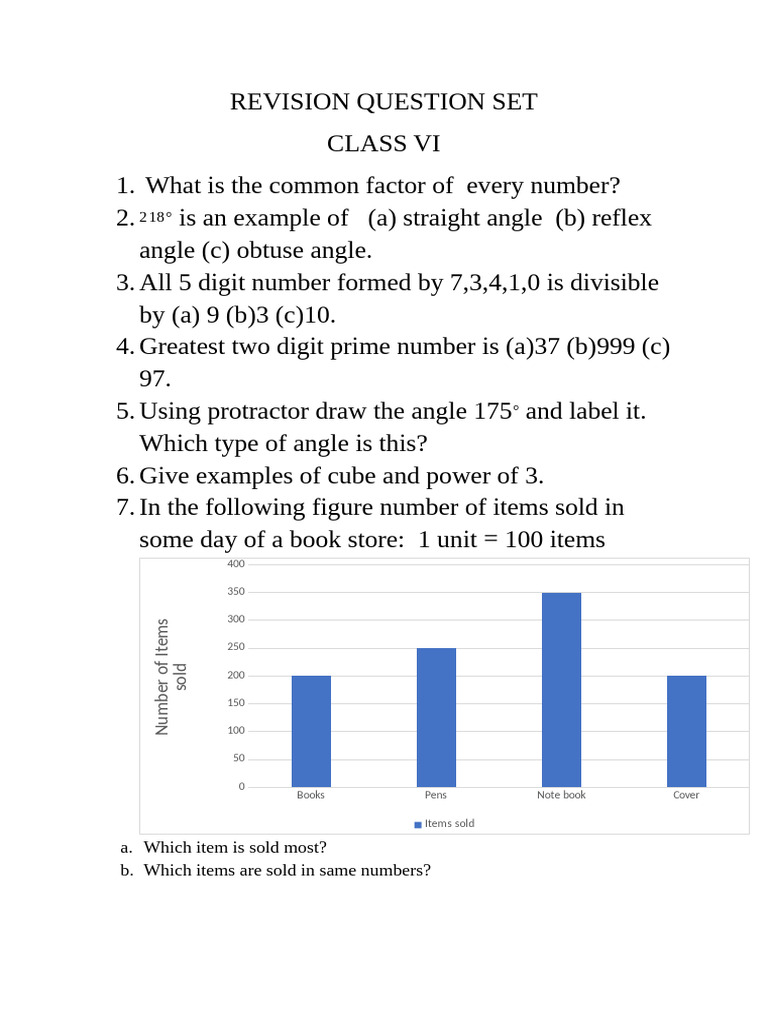 Class VI Revision Questions on Math Concepts | PDF