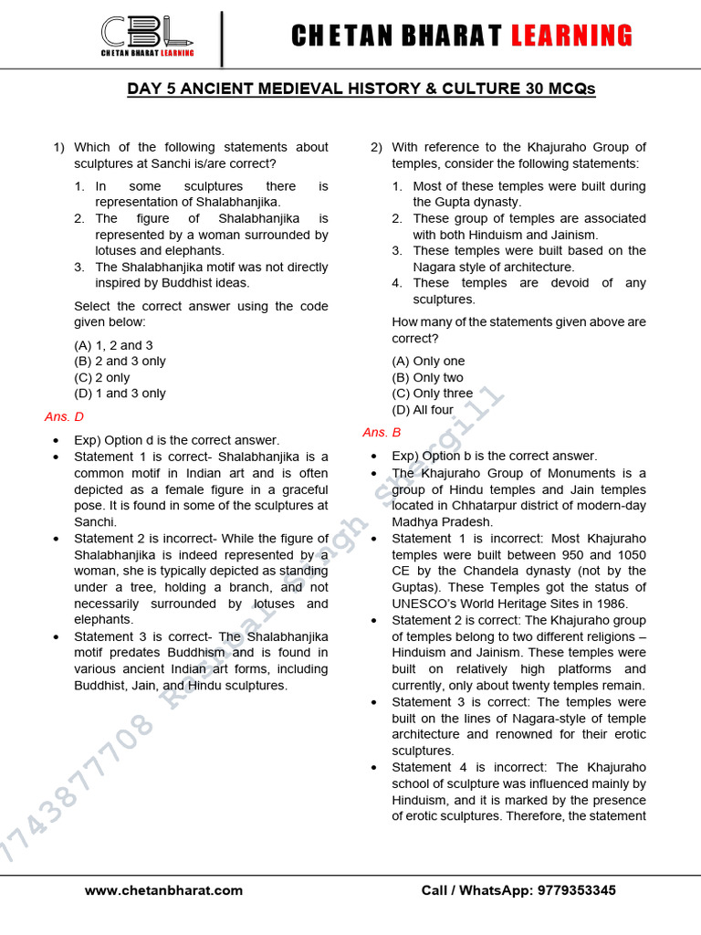 1757079416-Day 5 Ancient Medieval History 30 MCQs Ans Sheet | PDF | Indian Religions
