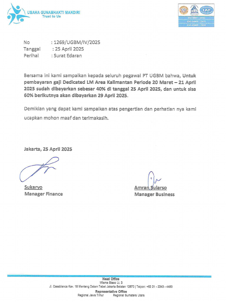 Surat Edaran Ugbm LM Kalimantan | PDF