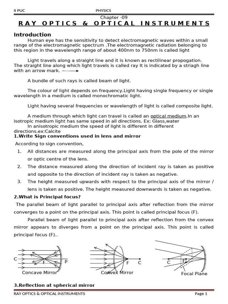 9.ray Optics &optical Instrument | PDF | Optics | Mirror