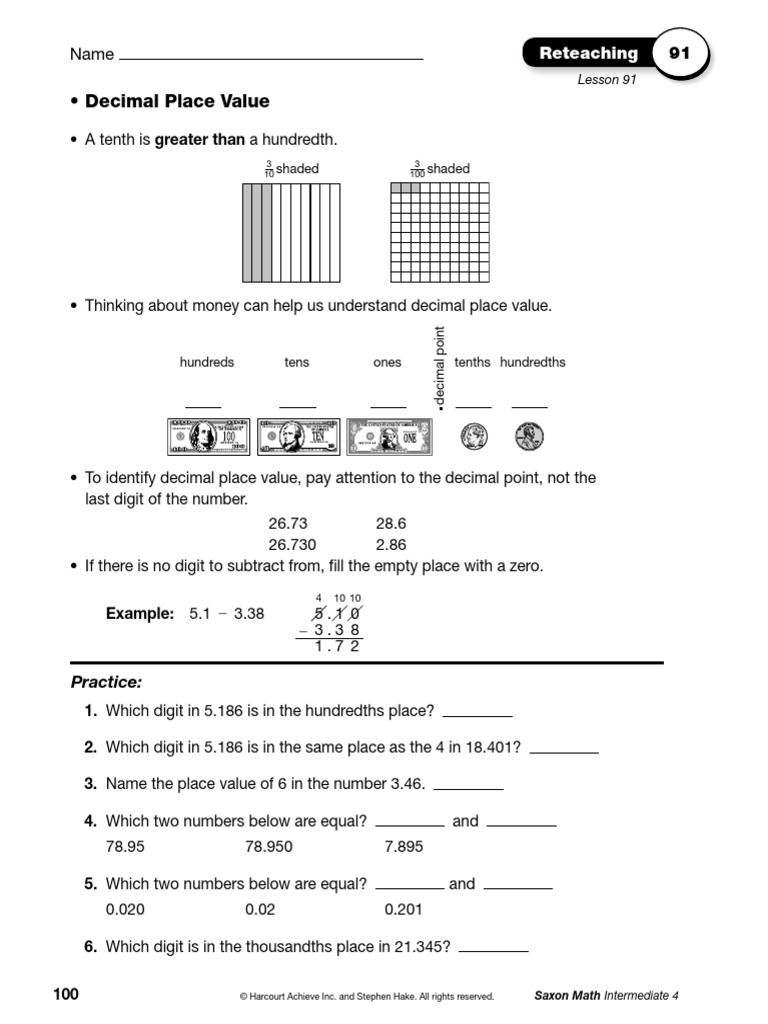 Saxon Intermediate 4 Reteachings Lessons 91-100 | PDF | Euclid | Geometry
