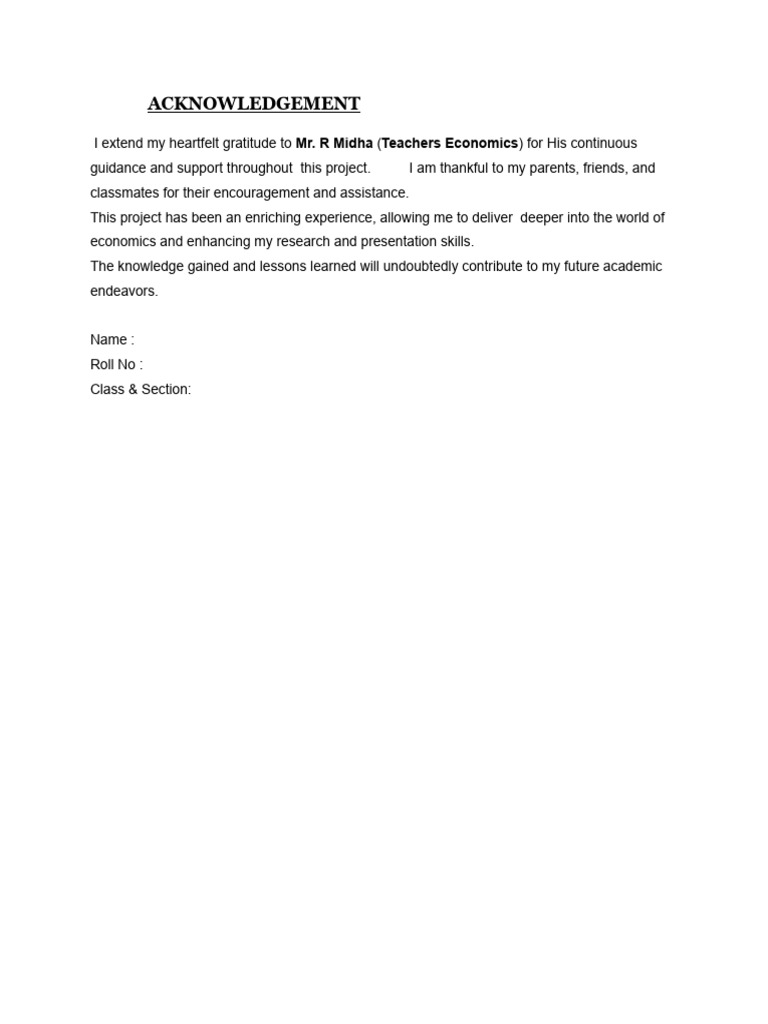 Acknowledgment for Economics Project | PDF
