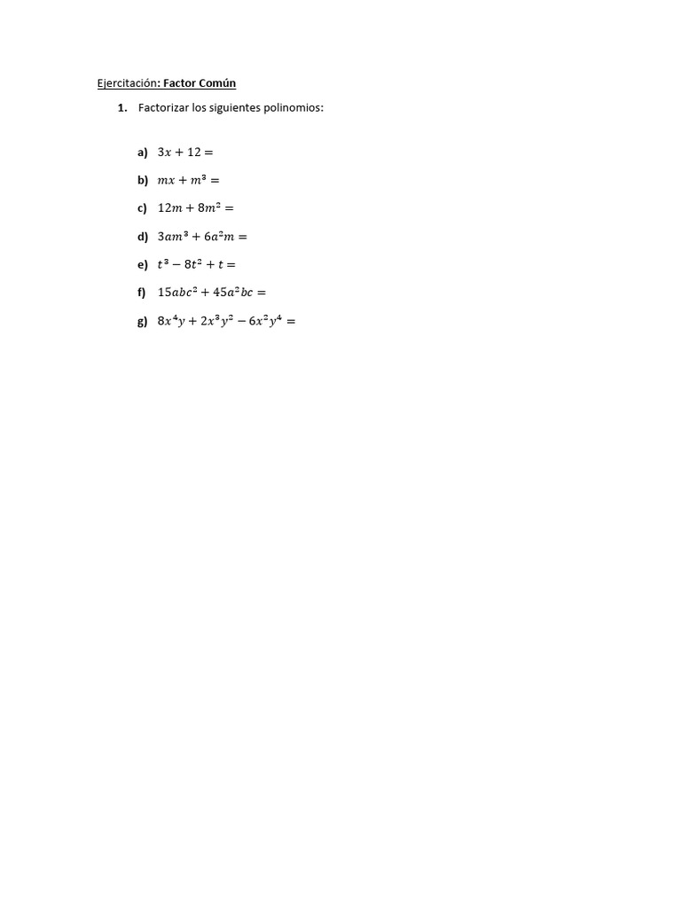 Ejercicios de Factor Común PDF | PDF